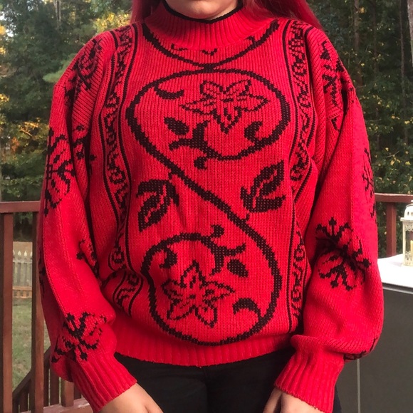 Rose | Sweaters | Vintage Rose Red Poinsettia Sweater | Poshmark